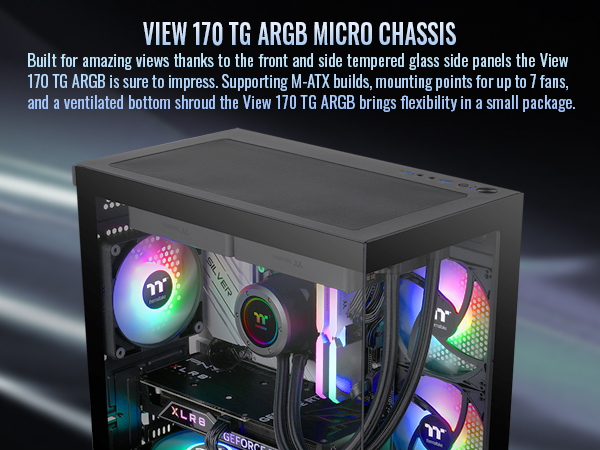 Thermaltake View 170 TG ARGB Black Micro-ATX Case; 3x120mm ARGB Fans included; Supports Up to ...